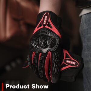 IRON JIA'S Motorcycle Gloves Full Finger Durable for Road Racing Bike Summer Spring Powersports Support Touch Screen red-L