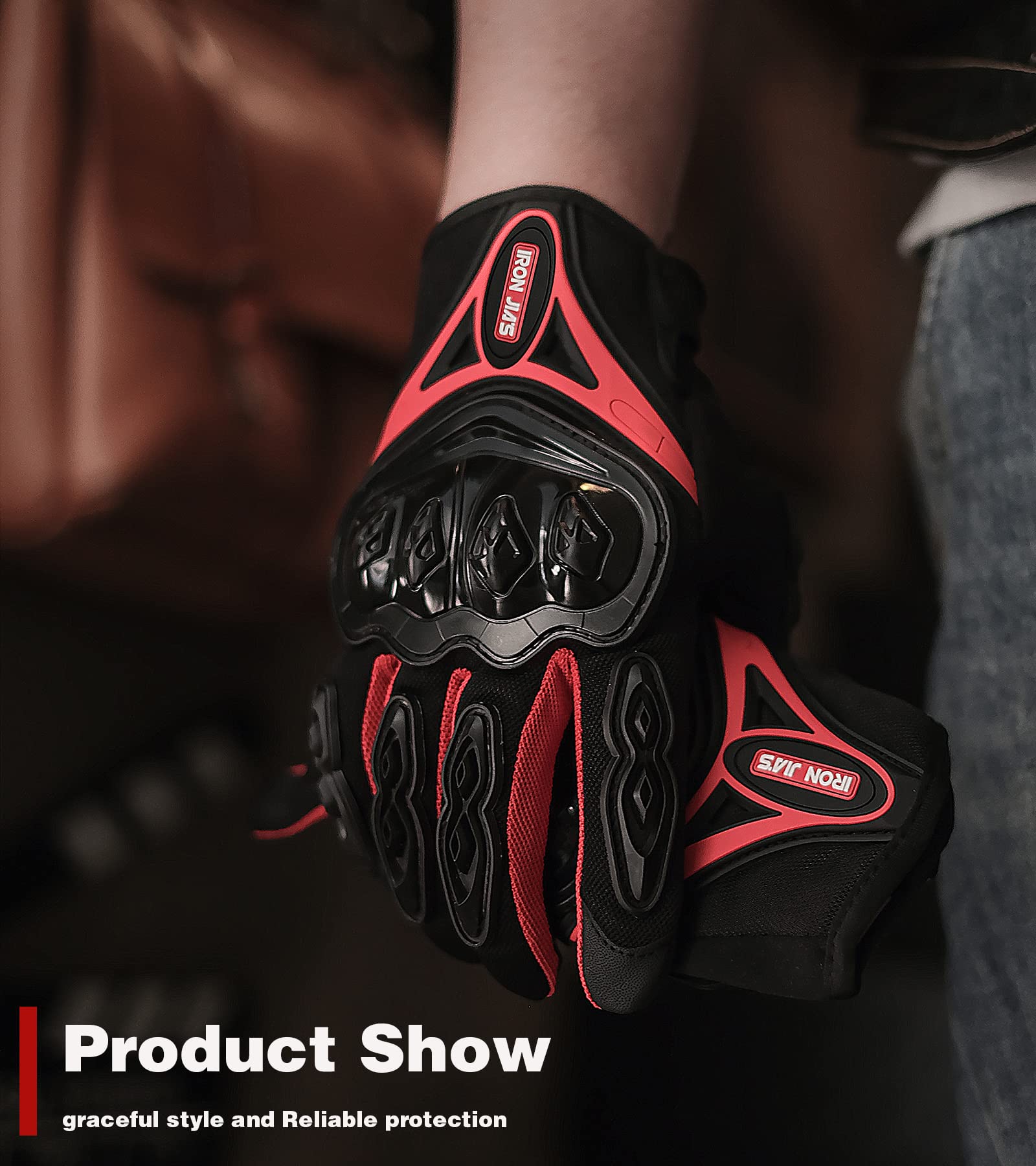 IRON JIA'S Motorcycle Gloves Full Finger Durable for Road Racing Bike Summer Spring Powersports Support Touch Screen red-L