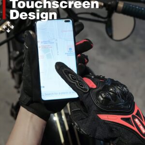 IRON JIA'S Motorcycle Gloves Full Finger Durable for Road Racing Bike Summer Spring Powersports Support Touch Screen red-L