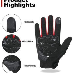 IRON JIA'S Motorcycle Gloves Full Finger Durable for Road Racing Bike Summer Spring Powersports Support Touch Screen red-L