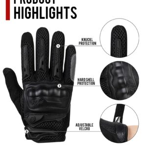 IRON JIA'S Motorcycle Gloves for Men and Women - Motorbike Powersports Racing Gloves with Hard Knuckle Touchscreen for BMX ATV MTB Riding (Black XL)