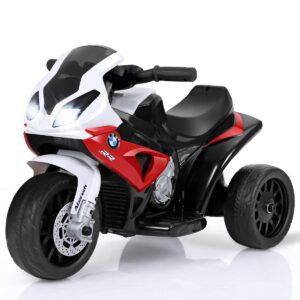 costzon kids electric ride on motorcycle, licensed bmw 6v battery powered toy w/headlights &music, pedal, 3 wheels for children boys & girls (dark red)