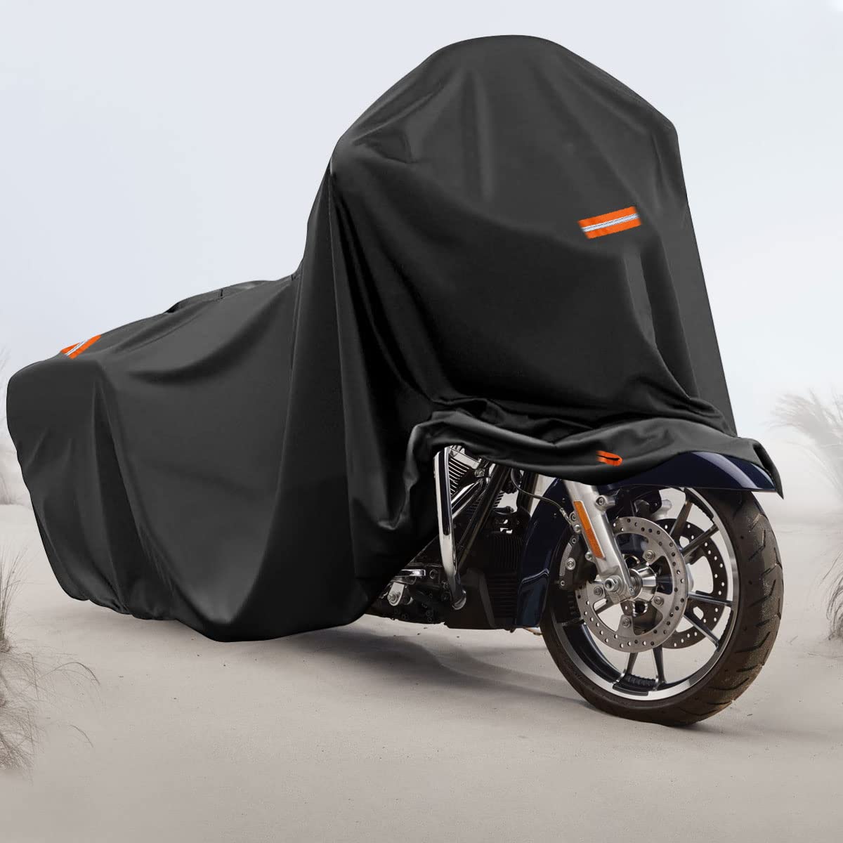 300D Motorcycle Cover for Touring Models Road King Street Glide Road Glide Outdoor Bike Cover Windproof Heavy Duty Waterproof Protection Fits up to 118” Motorcycles