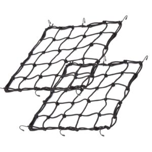 2pack15.7 x15.7 cargo net, made of rubber heavy duty bungee net stretches to 31.5"x31.5", gear helmet luggage thicken netting with 3"x3" small mesh &6adjustable metal hooks for motorcycle, bike, atv