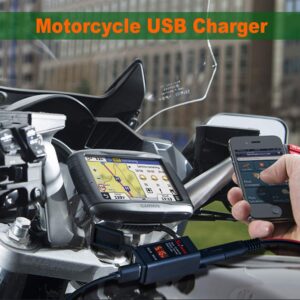 Suuwer 4.8A Motorcycle USB Charger, Quick Disconnect SAE to Dual USB Adapter Motorcycle Phone Charger, with LED Voltmeter & ON/Off Switch