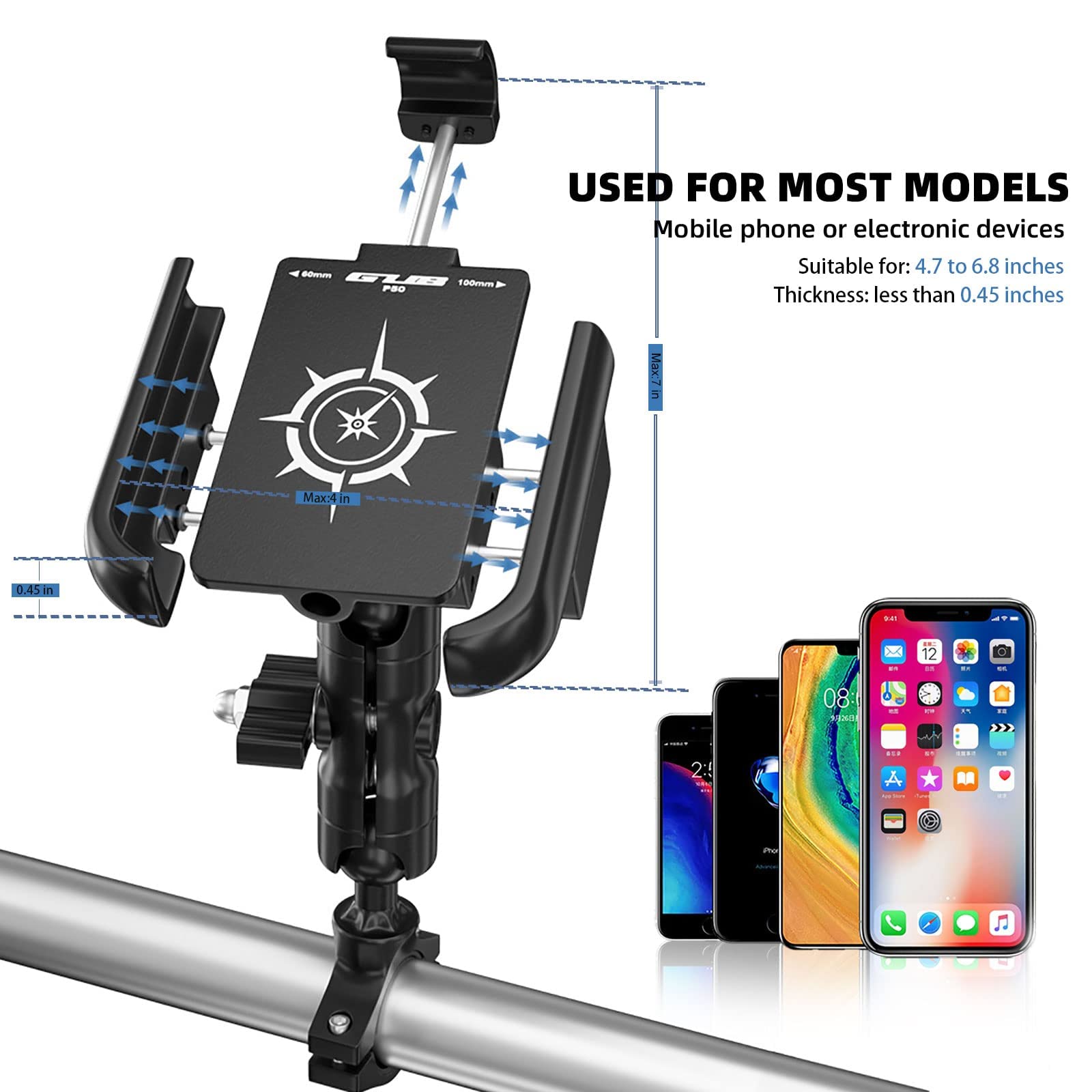 GUB Metal Motorcycle Phone Mount 360°Rotating All-Aluminum Alloy Bike Phone Mount, Universal Handlebar Bicycle Cell Phone Holder Suitable for iPhone 11 12 Pro Max Note20 and 4.7"- 6.8" Cellphone