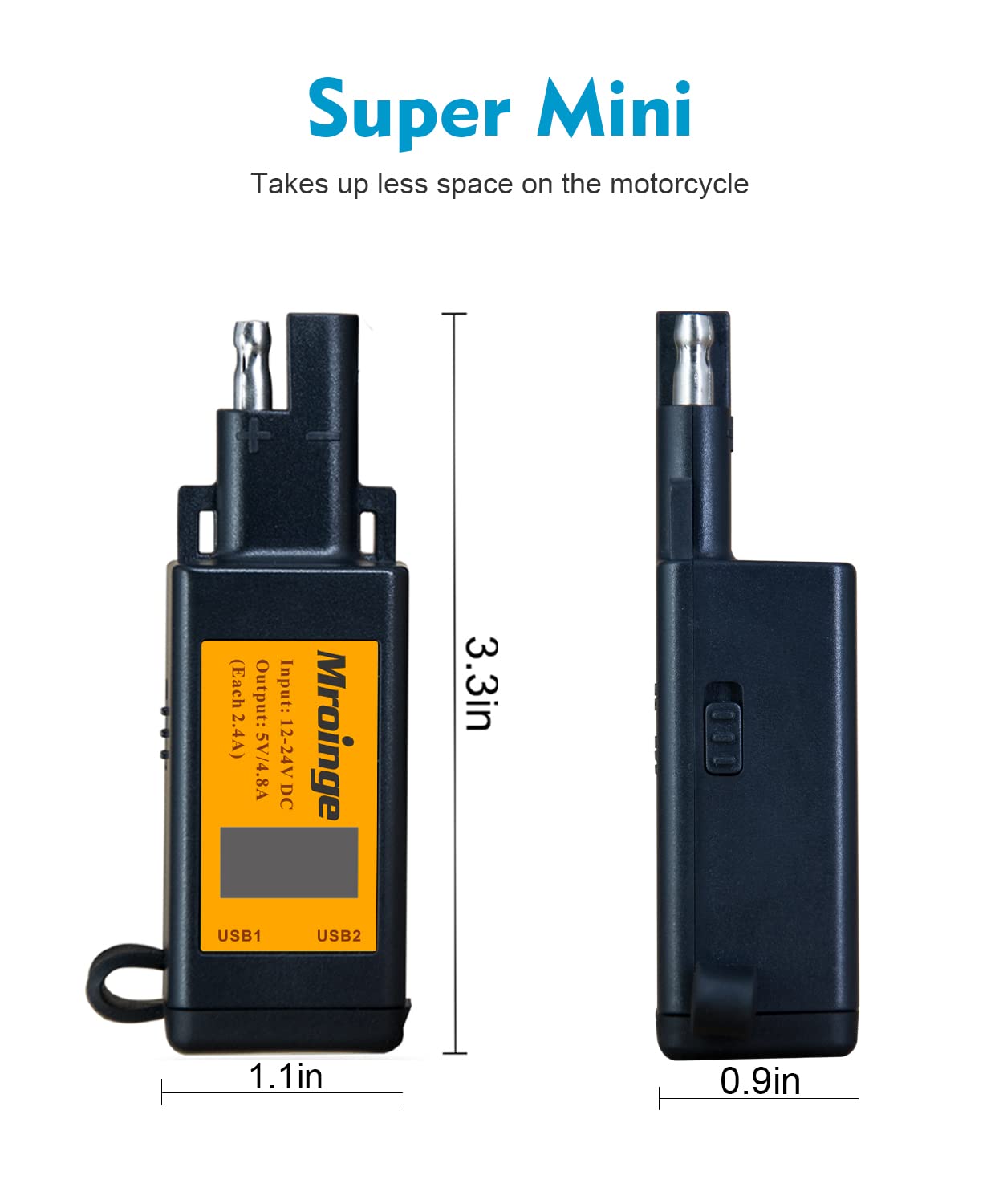 Motorcycle USB Charger, Mroinge 4.8A SAE to USB Adapter with Voltmeter & Ammeter, Quick Disconnect Plug with Dual USB Charger Perfect for Smart Device Charging, with ON/OFF Switch & Waterproof Cover