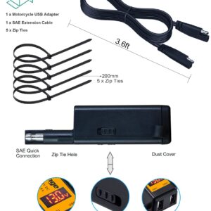 Motorcycle USB Charger, Mroinge 4.8A SAE to USB Adapter with Voltmeter & Ammeter, Quick Disconnect Plug with Dual USB Charger Perfect for Smart Device Charging, with ON/OFF Switch & Waterproof Cover