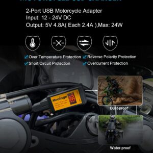 Motorcycle USB Charger, Mroinge 4.8A SAE to USB Adapter with Voltmeter & Ammeter, Quick Disconnect Plug with Dual USB Charger Perfect for Smart Device Charging, with ON/OFF Switch & Waterproof Cover