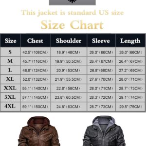 HOOD CREW Men’s Casual Stand Collar PU Faux Leather Zip-Up Motorcycle Bomber Jacket With a Removable Hood