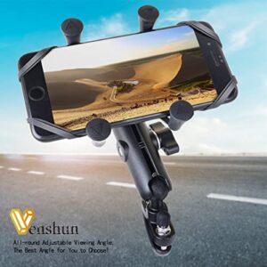 venshun Motorcycle Phone Holder Aluminum Alloy Material Sturdy and Durable Two U-Bolt Base 360°Rotating Suitable for All Phones Motorcycle Bike Handlebar Phone Mount