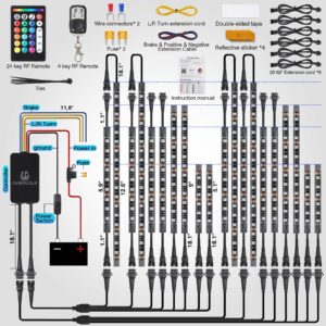 LD DARKEAGLE 20PCS Motorcycle LED Light Kit with Brake Light Turn Signal Dual Zone, Motorcycle Underglow Lights with APP/RF Remote, RGB Neon Strips MultiColor Waterproof for Harley Honda Kawasaki Golf