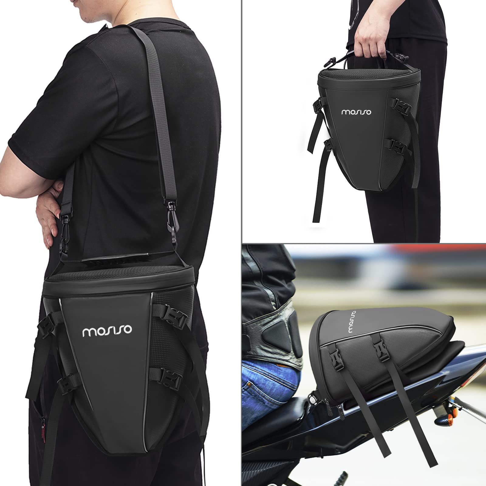 MOSISO Motorcycle Tail Bag Multifunctional Waterproof Polyester Storage Saddle Bag, 10L Outdoor Sports Motorbike Rear Seat Light Tank Bag Tool Carry Bag with Shoulder Strap, Black