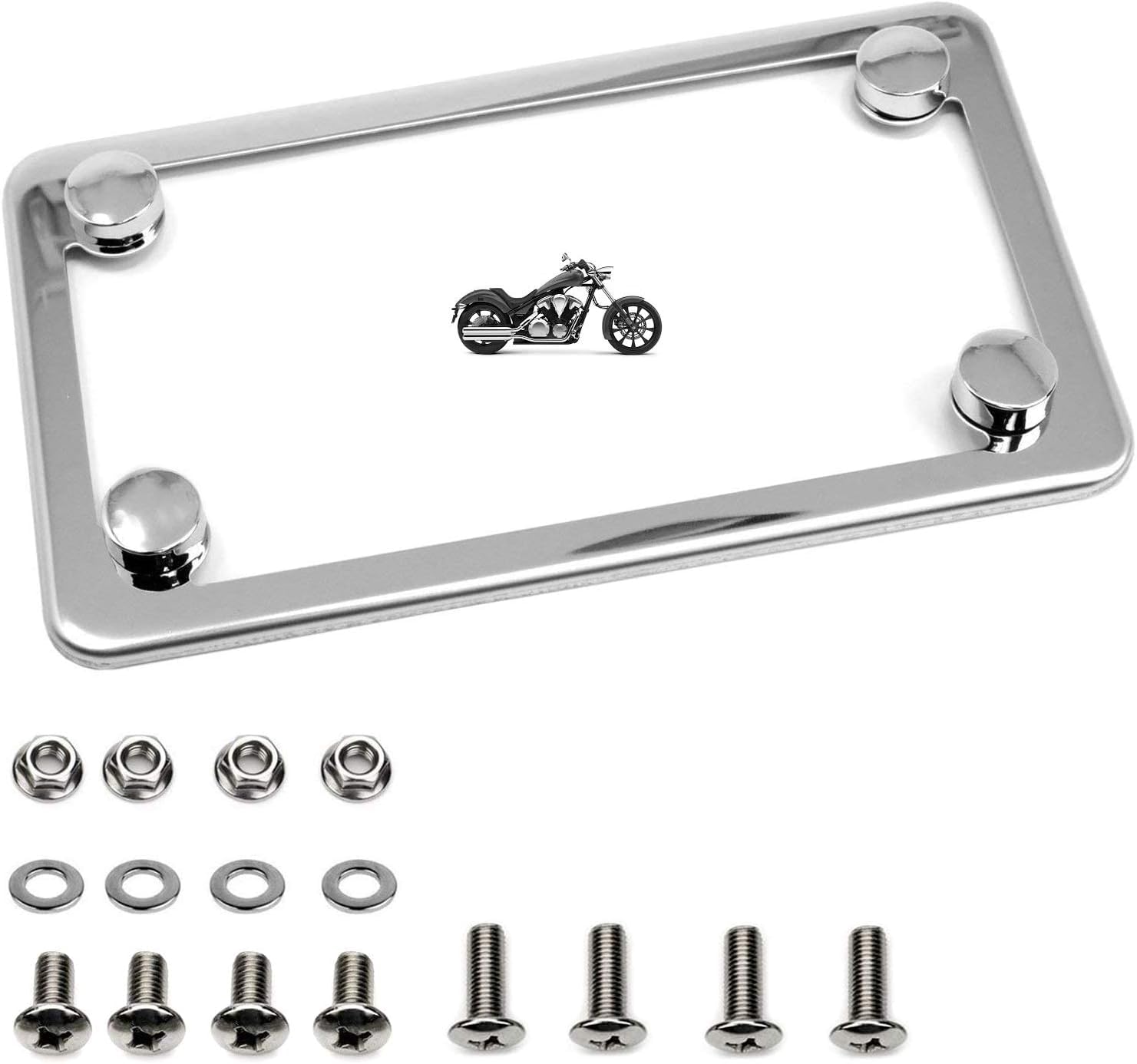 LFPartS Motorcycle Polished Stainless Steel License Plate Frame Slim Style