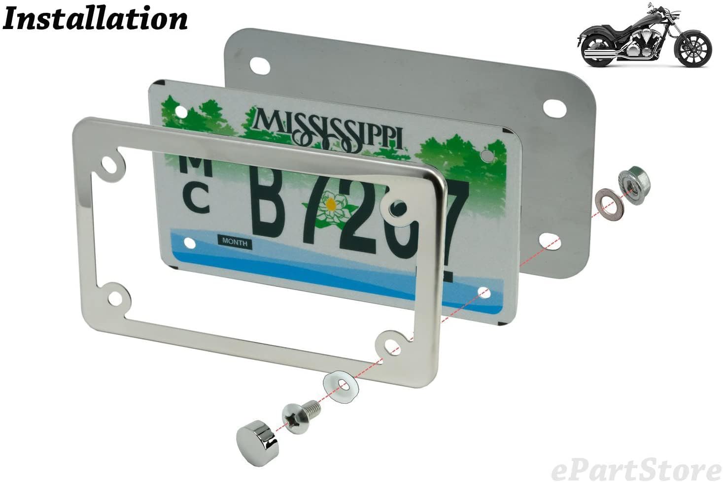 LFPartS Motorcycle Polished Stainless Steel License Plate Frame Slim Style