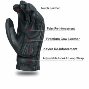 Moto5 Full Finger Leather Motorcycle Gloves for Men & Women Touch Screen Gloves Premium Street Motorcycle Durable Protective Cruiser Biker Gel Leather Motorbike gloves (Black, X-Large)