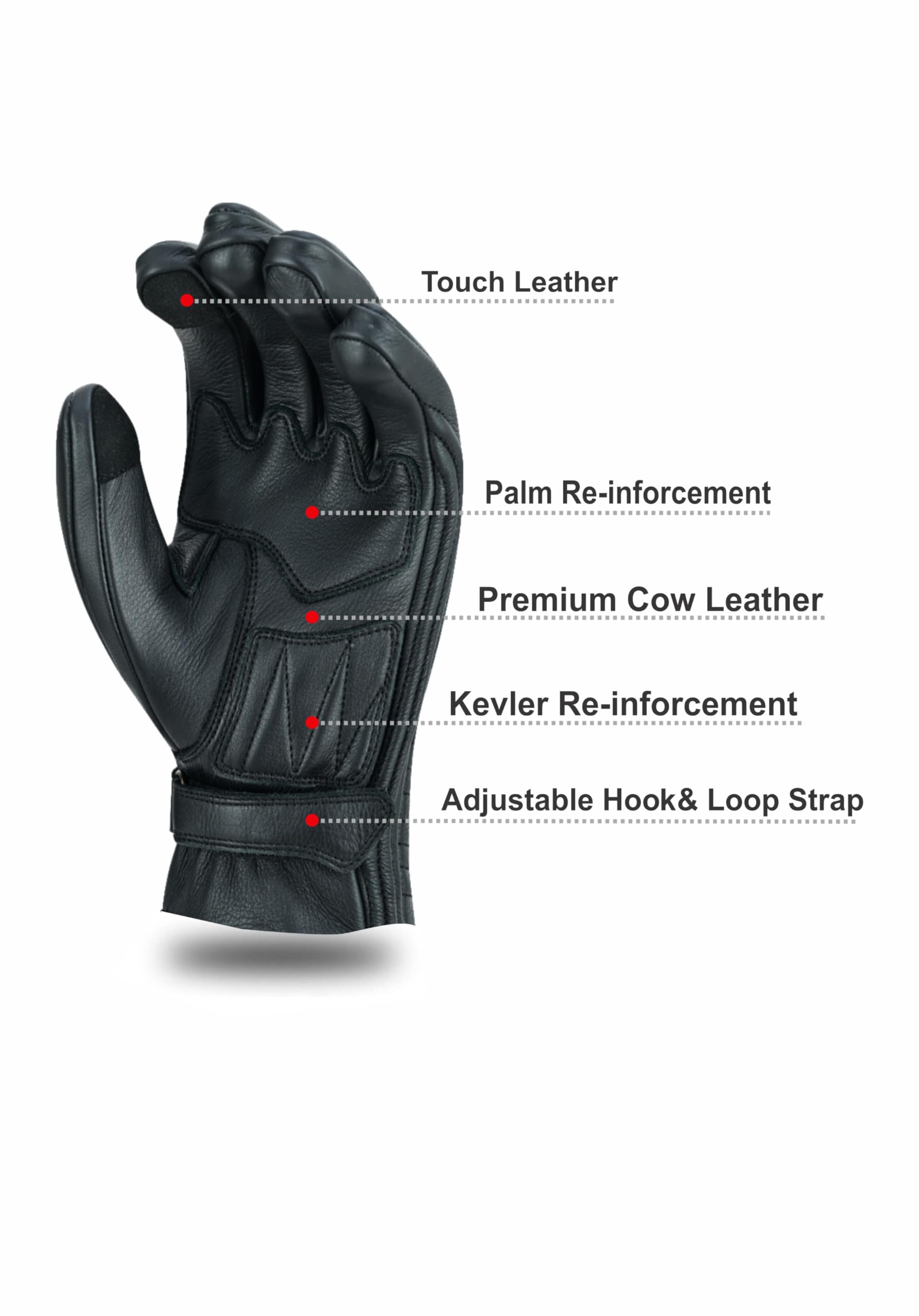 Moto5 Full Finger Leather Motorcycle Gloves for Men & Women Touch Screen Gloves Premium Street Motorcycle Durable Protective Cruiser Biker Gel Leather Motorbike gloves (Black, X-Large)