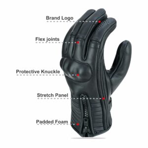 Moto5 Full Finger Leather Motorcycle Gloves for Men & Women Touch Screen Gloves Premium Street Motorcycle Durable Protective Cruiser Biker Gel Leather Motorbike gloves (Black, X-Large)