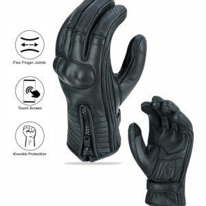 Moto5 Full Finger Leather Motorcycle Gloves for Men & Women Touch Screen Gloves Premium Street Motorcycle Durable Protective Cruiser Biker Gel Leather Motorbike gloves (Black, X-Large)