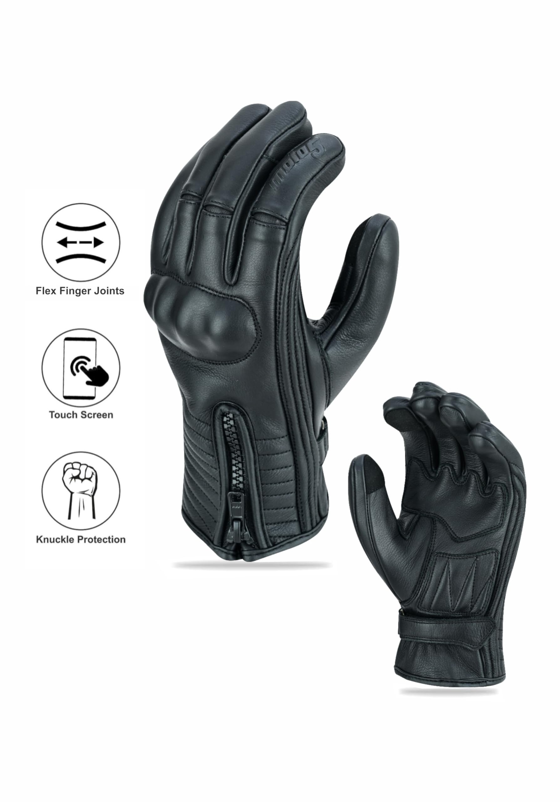 Moto5 Full Finger Leather Motorcycle Gloves for Men & Women Touch Screen Gloves Premium Street Motorcycle Durable Protective Cruiser Biker Gel Leather Motorbike gloves (Black, X-Large)