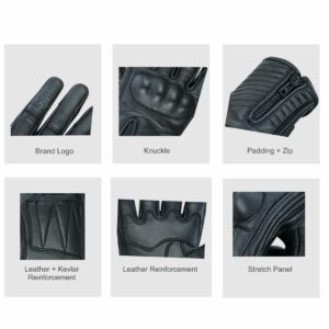 Moto5 Full Finger Leather Motorcycle Gloves for Men & Women Touch Screen Gloves Premium Street Motorcycle Durable Protective Cruiser Biker Gel Leather Motorbike gloves (Black, X-Large)