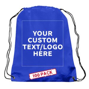 discount promos custom non-woven drawstring backpacks set of 100, personalized bulk pack - bring everywhere you go, great for travelling, gym and for everyday use - blue