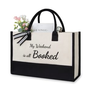 topdesign cute tote bag, library canvas bag, personalized birthday gifts for women teens teacher librarian book reader book lover, present for beach travel vacation weekend holiday short trip