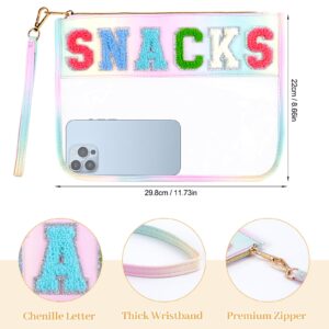 Meetory 2 Pcs Chenille Letter Clear Bags, Snack Zipper Pouch Multi-purpose Transparent Makeup Bag Clear Stuff Bag Toiletry Bag Clear Cosmetic Bag for School, Gym, Beach