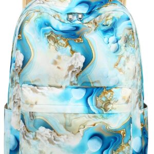 School Backpack for Teen Girls Bookbags Elementary High School Corduroy Laptop Bags Women Travel Daypacks (Pebble-Blue White)