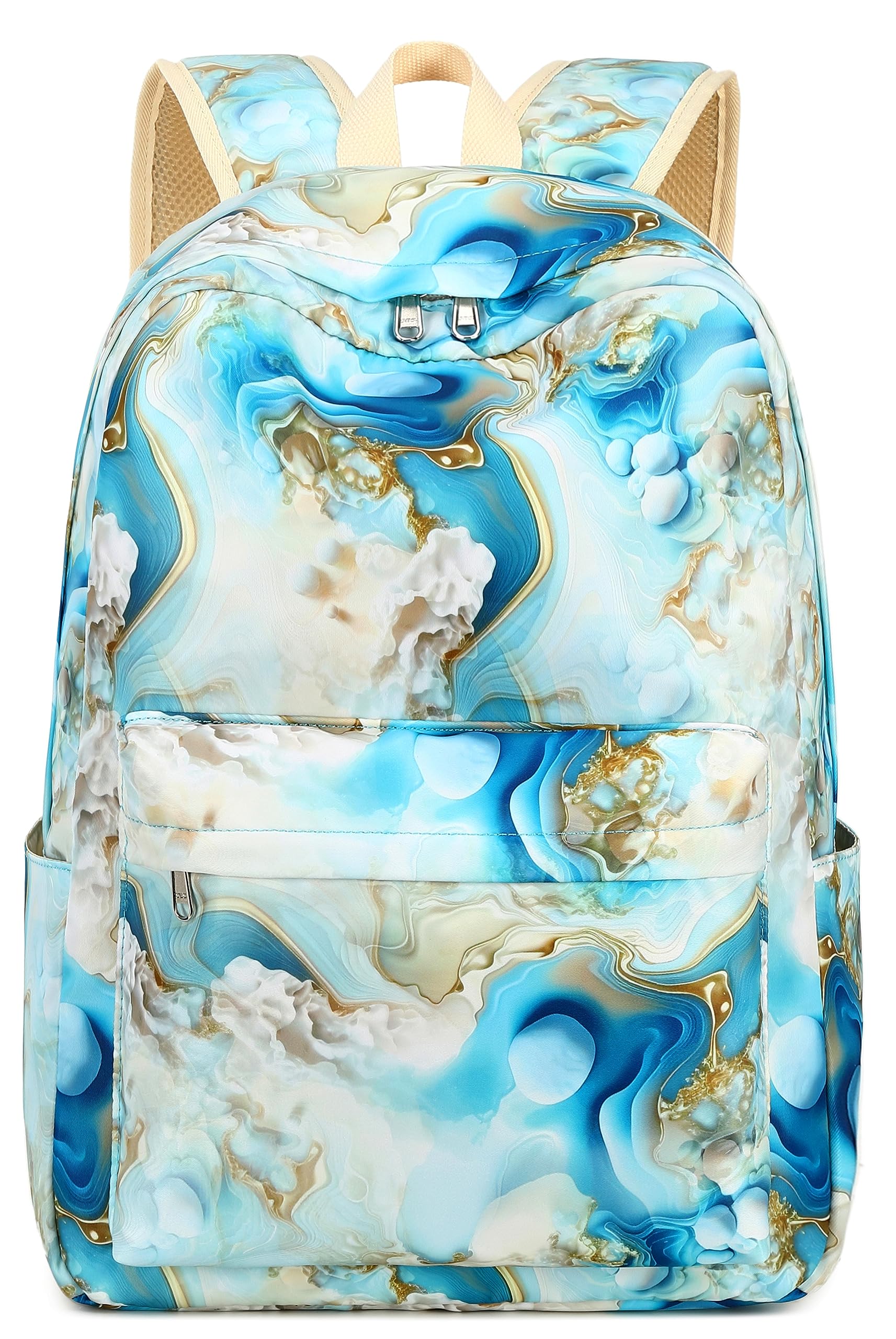 School Backpack for Teen Girls Bookbags Elementary High School Corduroy Laptop Bags Women Travel Daypacks (Pebble-Blue White)