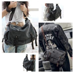 [Upgraded] Vintage Canvas Messenger Bag Large Book Laptop Shoulder Bag Women Men New