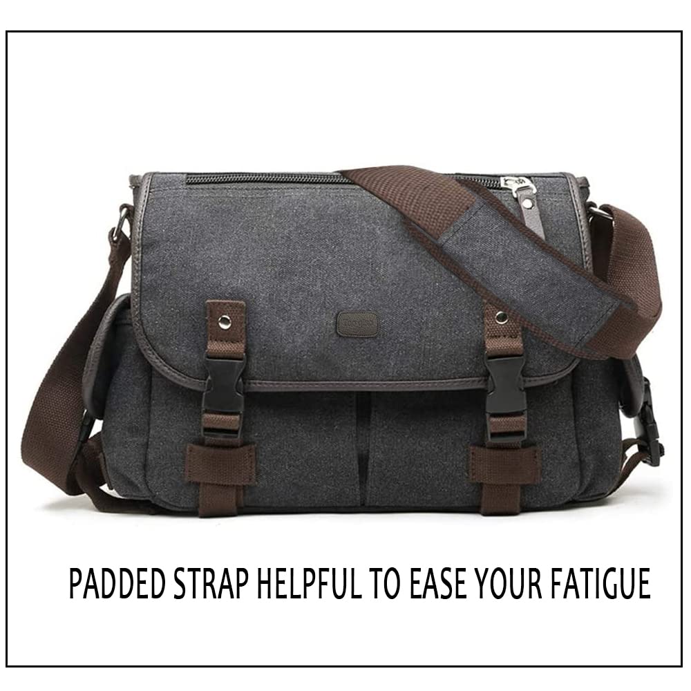 [Upgraded] Vintage Canvas Messenger Bag Large Book Laptop Shoulder Bag Women Men New