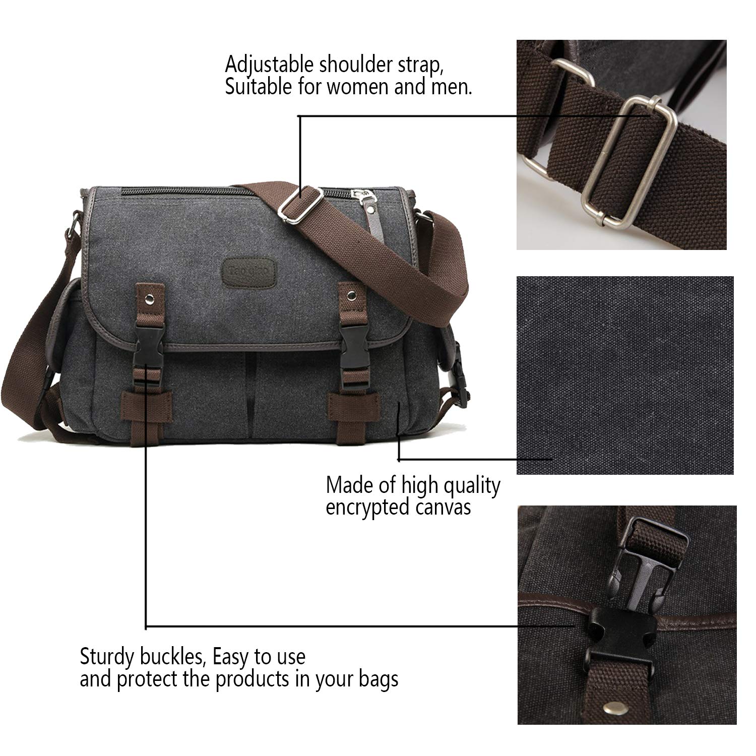 [Upgraded] Vintage Canvas Messenger Bag Large Book Laptop Shoulder Bag Women Men New