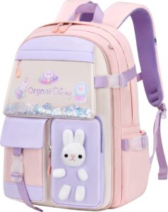 gazigo girls backpack elementary school, bunny backpack for girls cute kids laptop bag kindergarten preschool bookbag mochila para 5.6.7.8.9.10 niñas(only backpack pink)