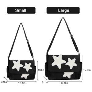 Cute Messenger Bag, Aestheatic Nylon Crossbody Bag Y2k Tote Bag, Star Shoulder Purse for Women Teen, Black