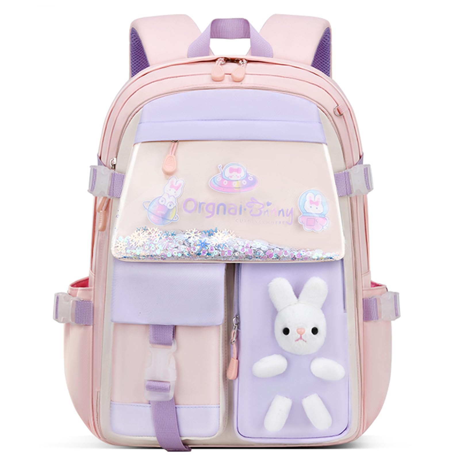 VIDOSCLA Bunny Girls Backpack for School Kawaii Kids Girls Book bags Cute Sequin School Bag for Girls