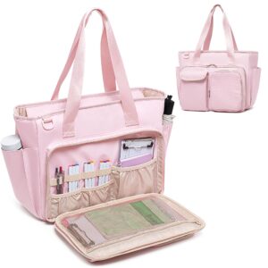 fasrom teacher tote bag with laptop compartment, teacher work bag for women and teaching supplies, pink (patent design)