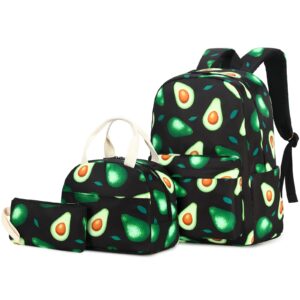 esfoxes avocado school backpack for girls, kids teens school bags bookbags set with lunch bag pencil bag