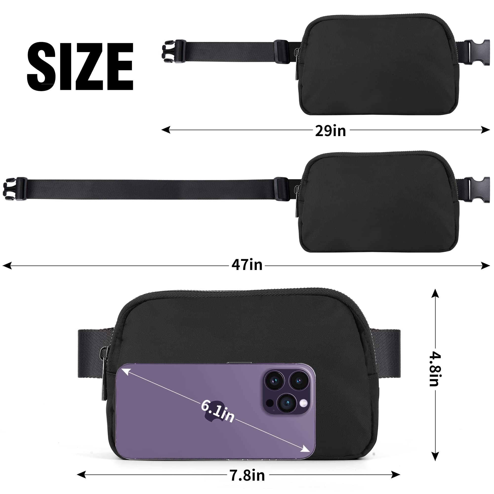 Seadamoo Mini Black Fanny Pack Crossbody Bags for Women and Men, Waterproof Belt Bag with Adjustable Strap for Traveling Running Hiking Cycling.