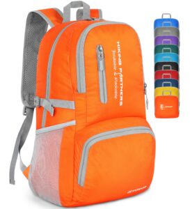 zomake lightweight packable backpack - 35l light foldable hiking backpacks water resistant collapsible daypack for travel(orange)