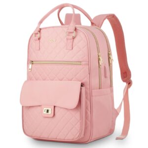 rjeu backpack boogbag for women,cute school backpack for teen girls with laptop compartment,quilted stylish computer bag big book bag for college student work,pink