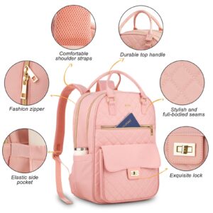 RJEU Backpack Boogbag for Women,Cute School Backpack for Teen Girls with Laptop Compartment,Quilted Stylish Computer Bag Big Book Bag for College Student Work,Pink