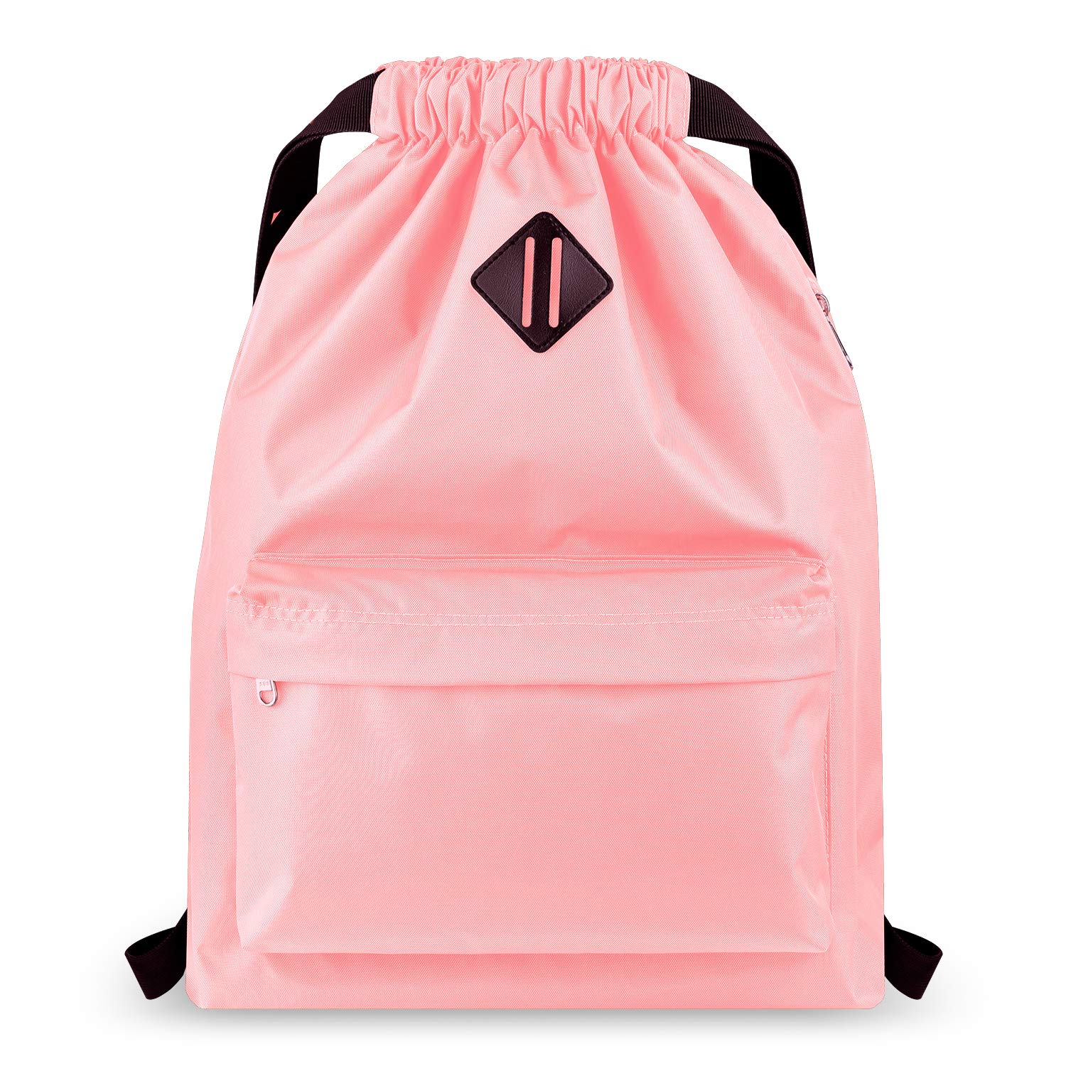 Vorspack Drawstring Backpack Water Resistant String Bag Sports Gym Sack with Side Pocket for Men Women - Pink