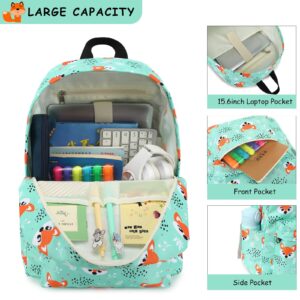 Fuyicat Fox School Backpack Set for Girls, 3-in-1 Kids Teens Elementary Middle School Bags Bookbag with Lunch Bag Pencil Case