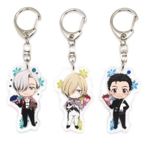 ebty dreams inc. - set of 3 yuri on ice acrylic keychain yuuri katsuki, victor nikiforov, yuri plisetsky v2