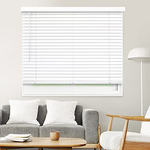 CHICOLOGY Faux Wood Blinds , Window Blinds , Wood Blinds , Window Shades , Window Treatments , Blinds & Shades , Window Shades For Home , Wooden Blinds , Basic White , 34"W X 60"H