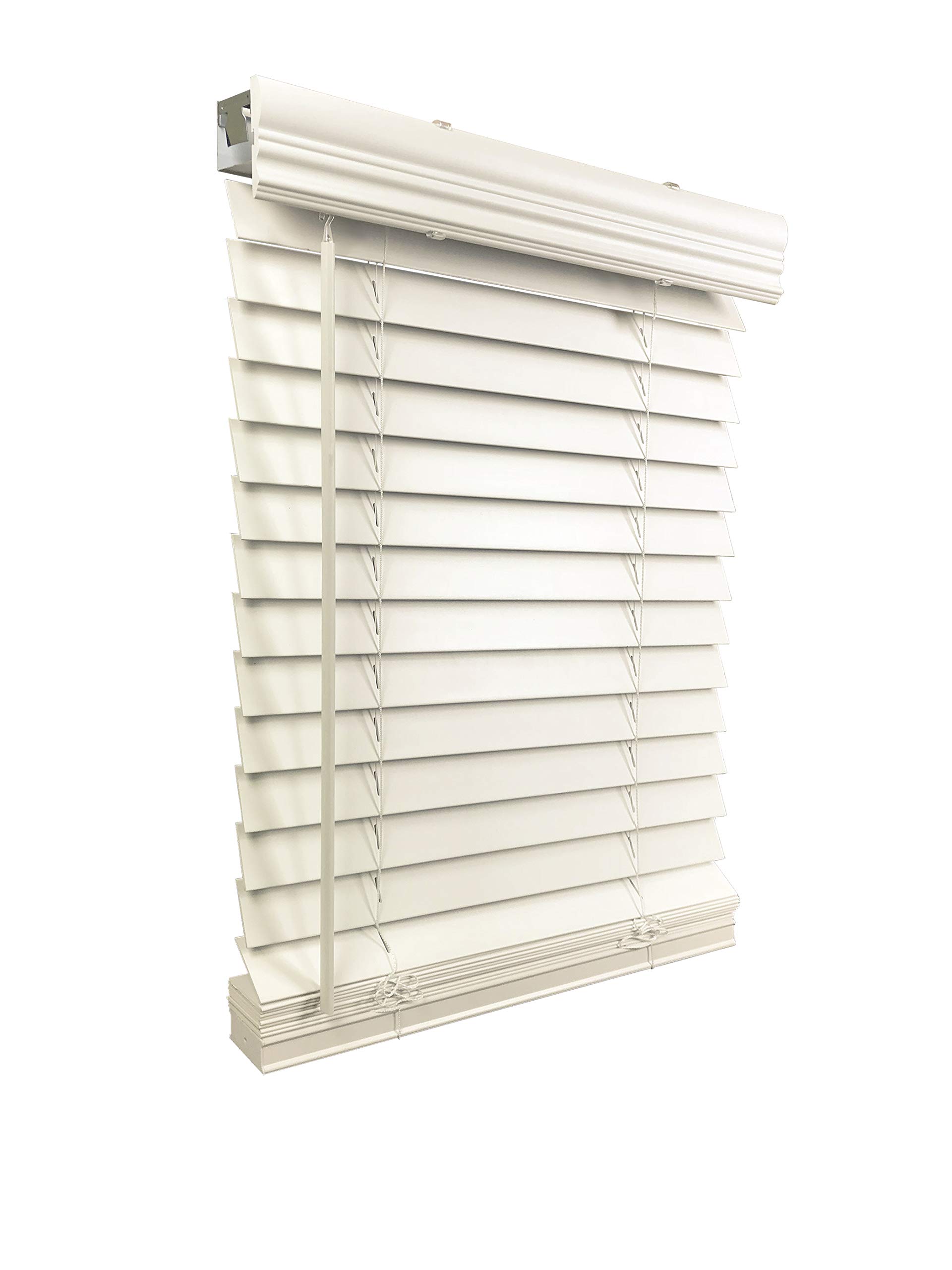 US Window And Floor 2" Faux Wood 22.5" W x 48" H, Inside Mount Cordless Window Blinds, 22.5 x 48, Smooth White,CLF0102240480