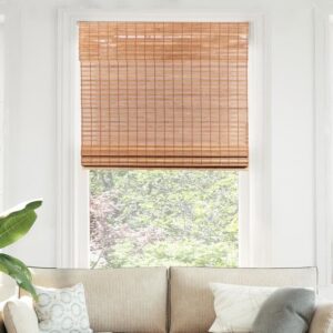 chicology bamboo roman shades - customer favorite eco-friendly light filtering blinds for windows, premium quality, ideal for home & patio, squirrel brown, 23"w x 64"h