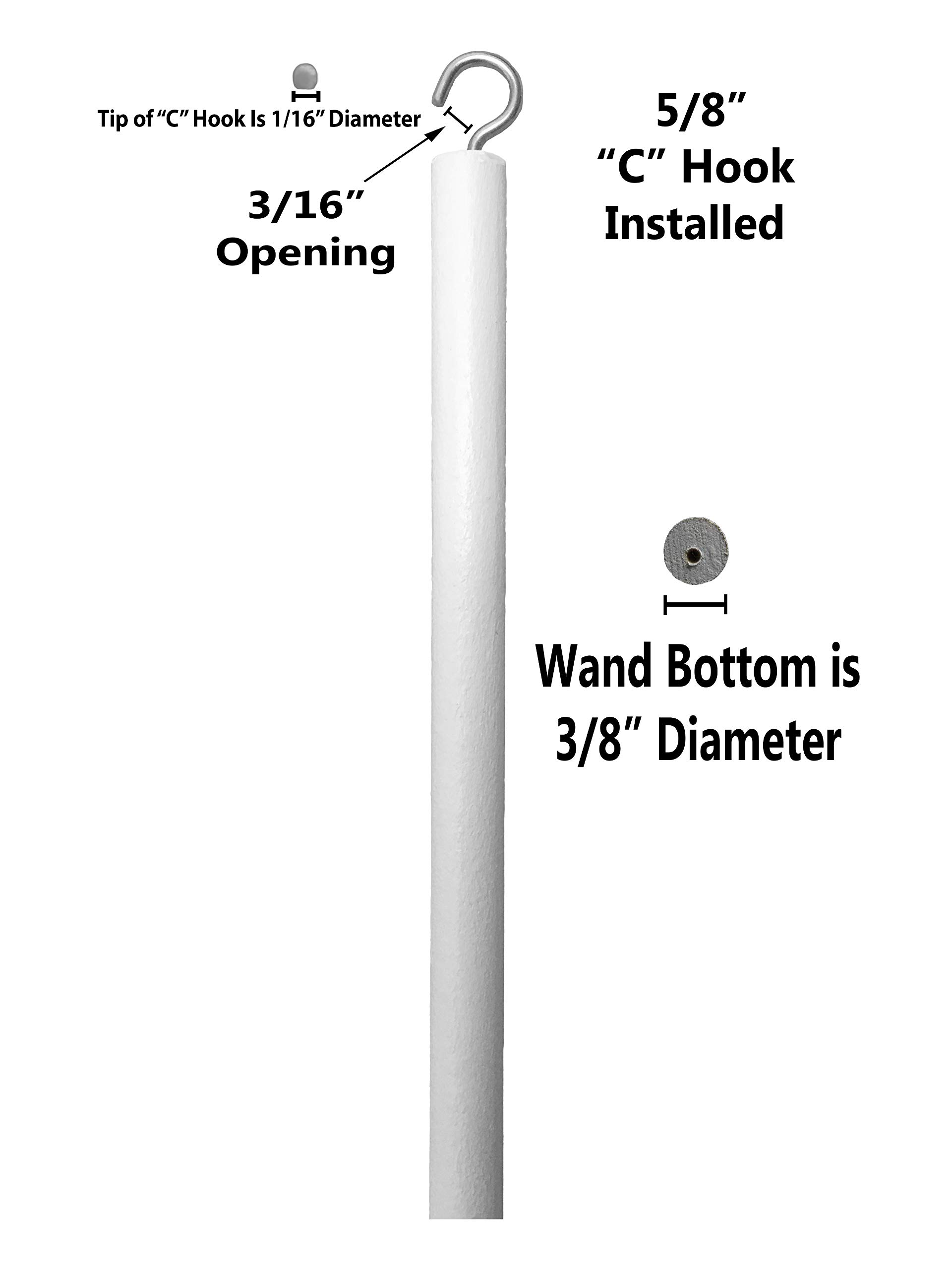 1 Pack - Snow White Wood Blind Tilt Wand Replacement - Available in 12" - 24" - 30" - 36" - 48" - "C Hook (36")