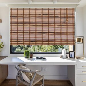 alimoo bamboo blinds, roman blinds for windows, roll up light filtering window shades for doors indoor outdoor home patio porch 36" w x 72" l